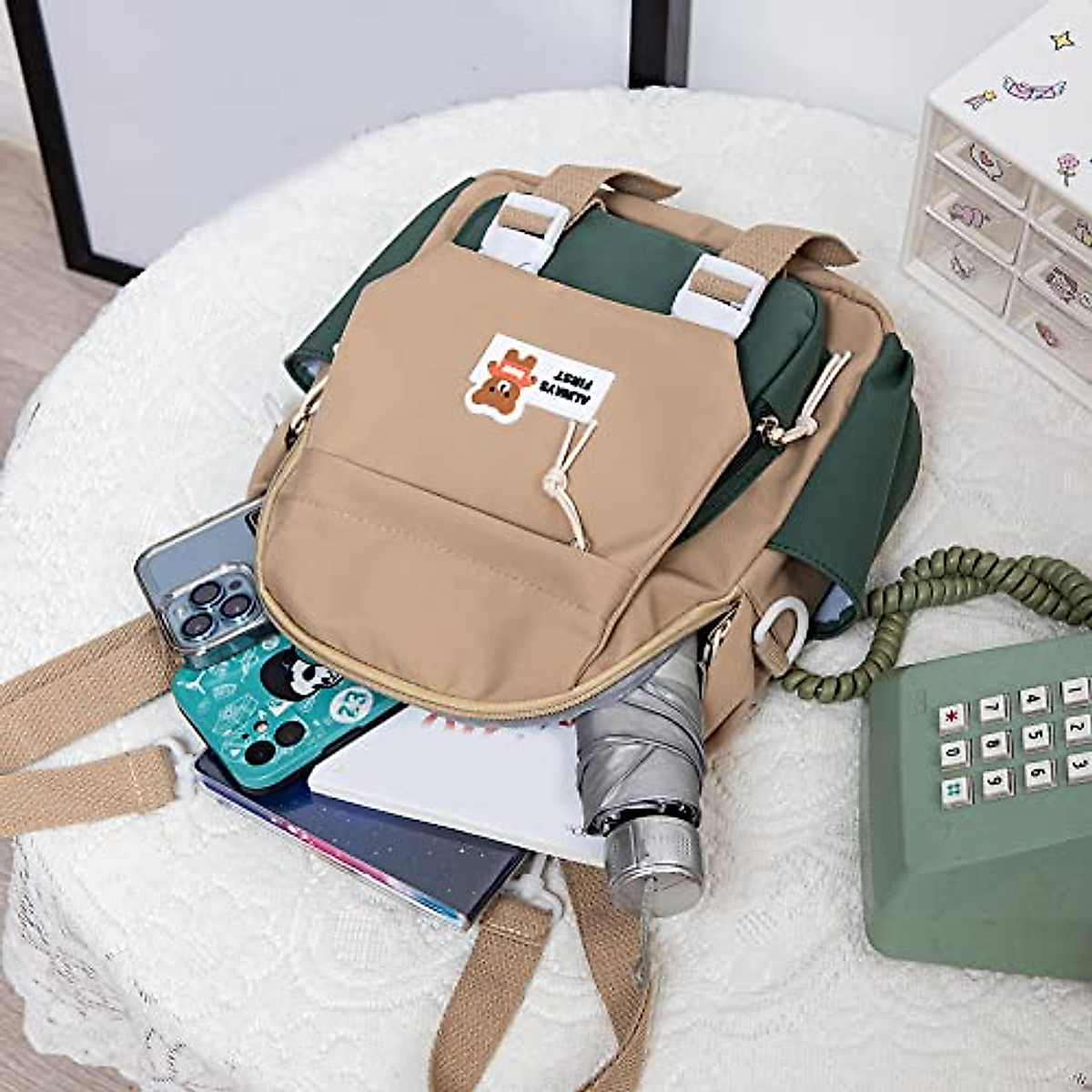 AZURAOKEY Cute Mini Backpacks with Accessories, Kawaii Girls Student Shoulder School Bags Small Travel Kawaii Small Backpack Aesthetic Backpack for School, Travel (Coffee)