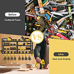 jsyonii Power Tool Organizer,8 Drill Holder Wall Mount,4 Layers Wall Mount Garage Organizers,Floating Cordless Metal Heavy Duty Tool Organizers Utility Rack with Screwdriver Pliers Hammer Holder