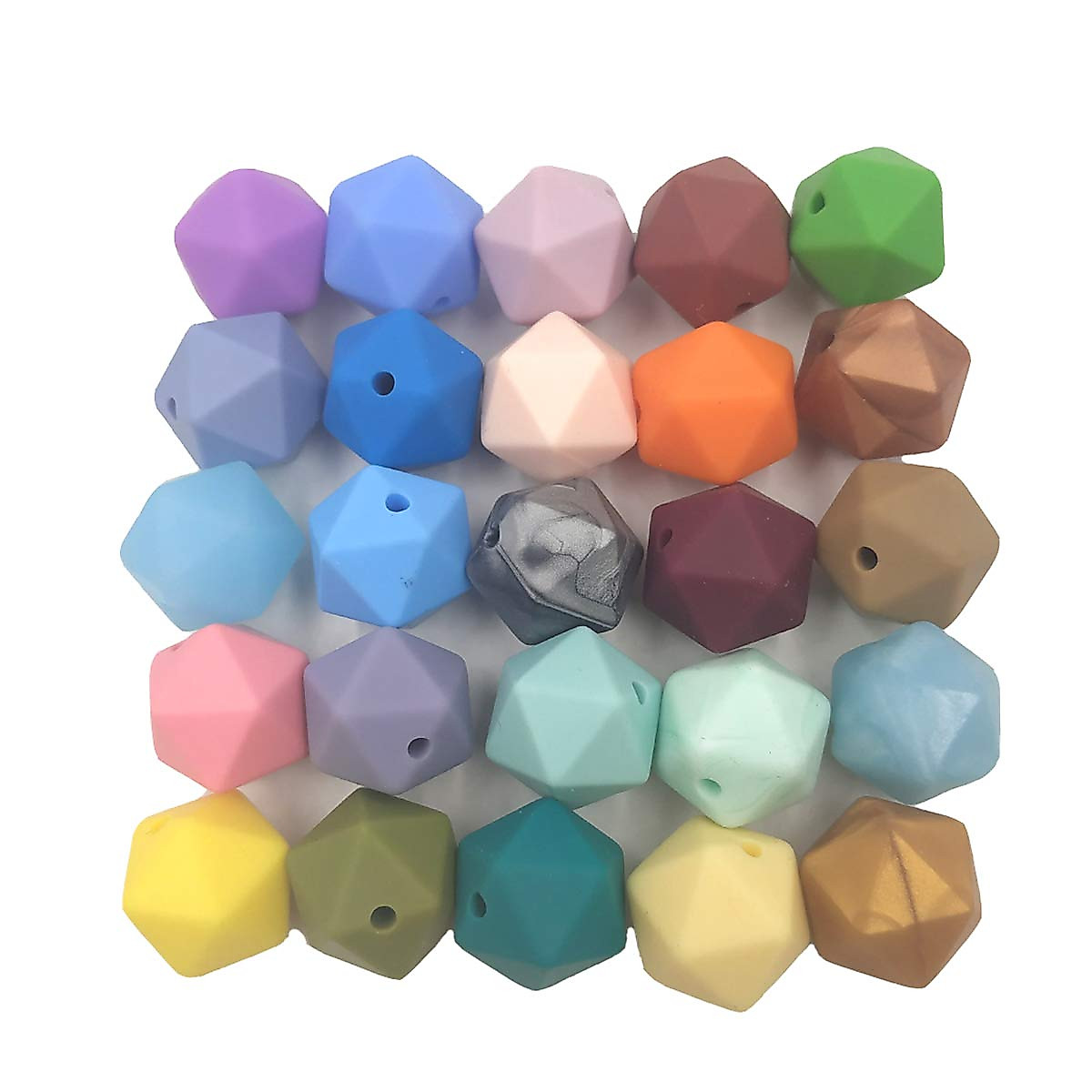 Alenybeby 30pcs 17mm Silicone Polygon Pearl Beads Silicone Geometric Icosahedron Shape Beads Hexagon Bulk Bead for Keychain DIY Mom Necklace Bracelet Craft Jewelry Making