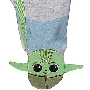 Star Wars Baby Boys Mandalorian Footie Pajamas Romper Featuring Baby Yoda - Baby Pajamas - Baby Sleeper (Blue/Grey/Green, 3-6M)