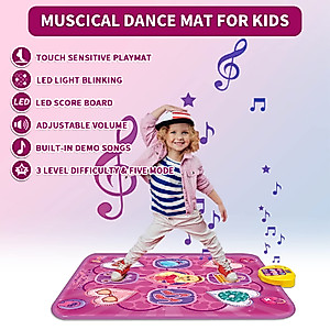 Dance Mat,Toys for 3 4 5 6 7+ Year Old Girls,Dance Mat for Kids,Electronic Music Dance Pad Toy with LED Lights,5 Game Modes Princess Dancing Mat,Birthday Xmas Gifts for Age 3-8 Year Old Girls