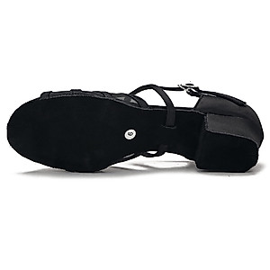 CLEECLI Low Heel Ballroom Dance Shoes Women Latin Salsa Practice Dancing Shoes 1.5 Inch Heel ZB14(7,Black)