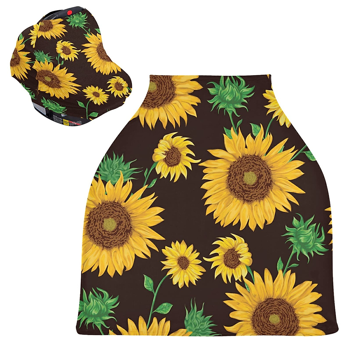 Nursing Cover Breastfeeding Scarf Sunflowers Black- Baby Car Seat Covers, Infant Stroller Cover, Carseat Canopy(v)