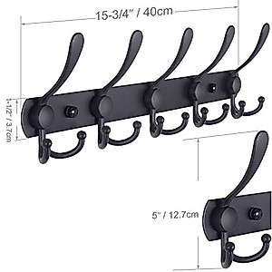 WEBI Coat Rack Wall Mounted Black,5 Tri Hooks for Hanging Coats,Wall Coat Hanger,Jacket Hanger,Wall Rack for Clothes,Backpack