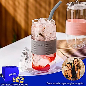 ColoVie 20oz Tumbler with 3 IN 1 Lids and Glass Straws(Extra Silicone Tips), White Silicone Protective Sleeve, Iced Coffee Cup, Travel Water Bottle, Soda Beer Can Shaped Cups, Hot Tea