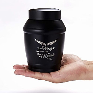 5.7 Inches Medium Size Urns for Human Ashes Adult Male,Black Cremation Urns for Adult Ashes,Angel Wings Decorative Urns