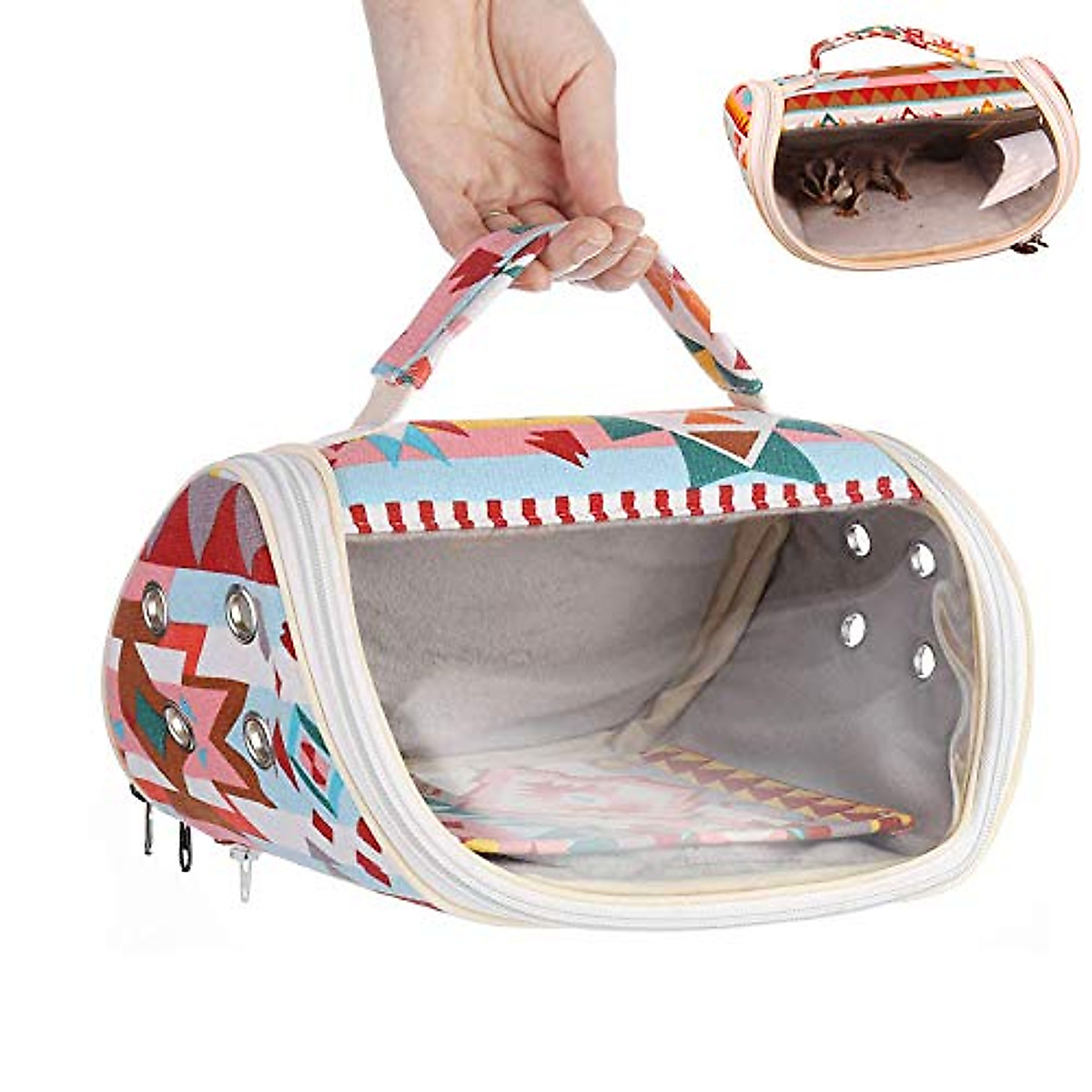 Bird Carrier Bag Small Pet Portable Breathable Outgoing Bag for Parrot Budgie Parakeet Cockatiel Conure Lovebird Finch Canary Amazon Hamster Mice Rat Chinchilla Guinea Pig Squirrel (Pink Ethnic)