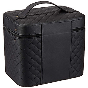 Sooyee Makeup Bag,Makeup Organizer with Mirror,Cosmetic Travel Bag with Fold Tray, Cosmetic Bags for Women Designed To Fit All Cosmetics Professional Makeup Case,Black