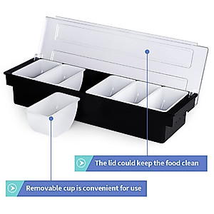 MOLIGOU Ice Cooled Condiment Container, 6 Compartments Garnish Tray with Lid, Fruit Veggie Condiment Caddy for Party, Bar