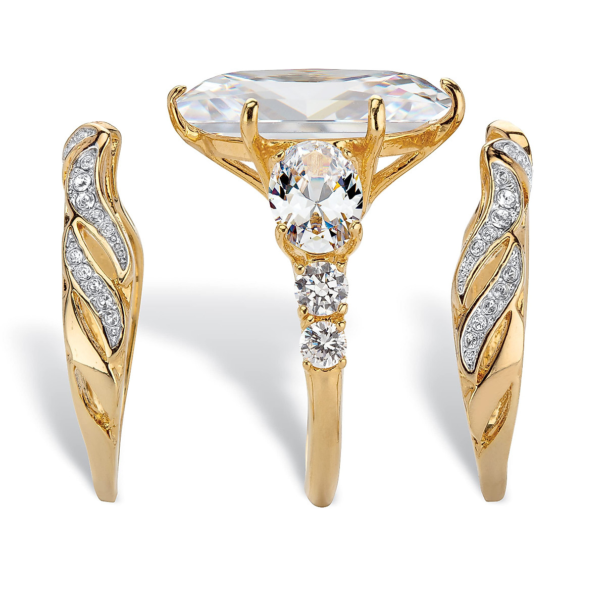 PalmBeach Jewelry Yellow Gold-Plated or Platinum-Plated Oval Cut Cubic Zirconia Bridal Ring Set Size 7