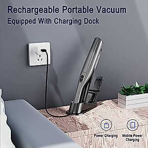 Kinmac Handheld Car Vacuum Cleaner Cordless - Rechargeable Portable Vacuum for Car, Home, Office, Strong Suction Handheld Vacuum Cleaner Car, Pet Hair Vacuum with Charging Dock(Gray)