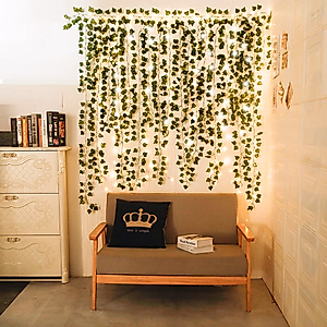 18 Pcs 118ft Artificial Ivy Garland Fake Vines Plants Vine with 200 Led String Lights and Remote Control for Bedroom Garden Home Kitchen Office Outdoor Wall Decor