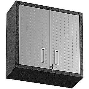 Pemberly Row Metal 2 Door Wall Mount Floating Garage Storage Cabinet with Lock in Grey