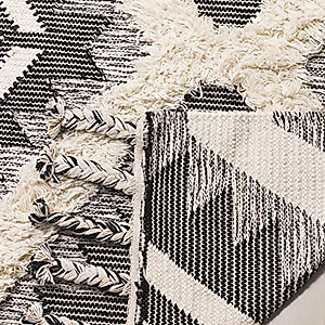 SAFAVIEH Kenya Collection Area Rug - 8' x 10', Black & Ivory, Hand-Knotted Moroccan Tribal Tassel Wool, Ideal for High Traffic Areas in Living Room, Bedroom (KNY910H)