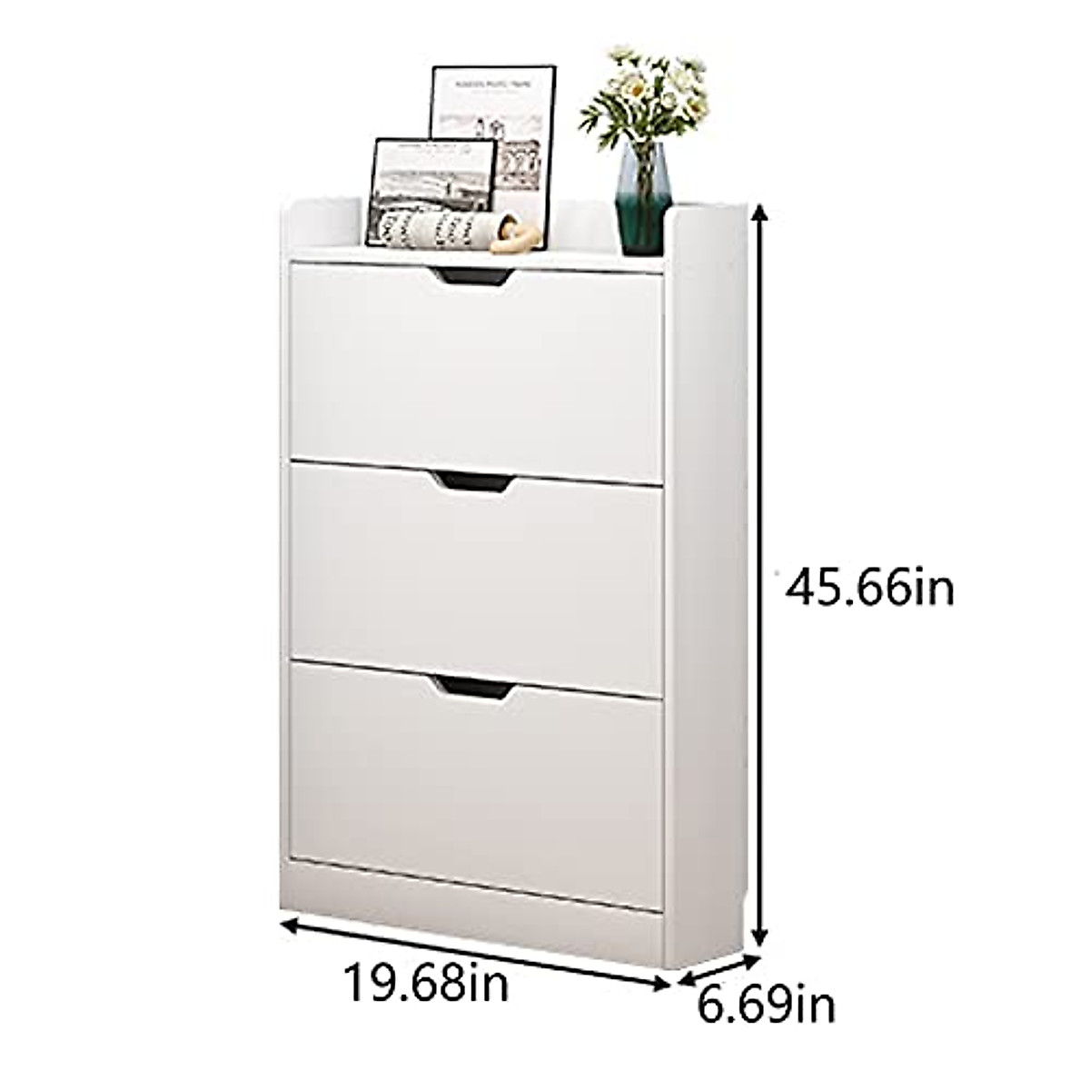 MYSNKU Shoe Cabinet Entryway White Narrow Shoe Storage Cabinet Flip Down Shoe Rack Wood 3 Tier Shoe Organizer Home and Apartment (White, 19.68x45.66)