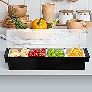 kinsong KINSONG Ice Chilled Serving Tray Condiment Pots 4 Compartment Condiment Server Caddy (Black, 4 Compartments)