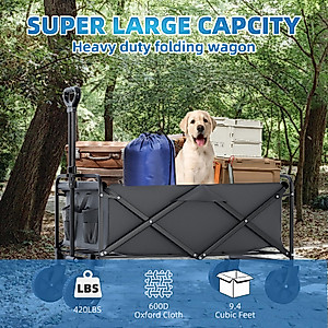 DreamQuest Collapsible Wagon Cart,Foldable Beach Wagon with All Terrain Wheels & Drink Holders Heavy Duty Portable Sports Wagon for Camping, Shopping, Garden and Beach