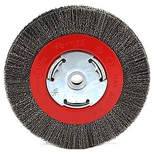 Forney 72751 Wire Bench Wheel Brush, Narrow Face Fine Crimped with 1/2-Inch and 5/8-Inch Arbor, 6-Inch-by-.008-Inch