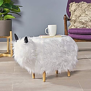 Christopher Knight Home Kamla Furry Yak Ottoman, White, Natural Finish