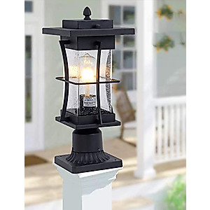 EERU Waterproof Outdoor Post Light Fixture Pole Mount Light with Pier Mount Adapter, Black Finish with Seeded Glass Outdoor Post Lantern for Patio, Garden, Porch and Backyard