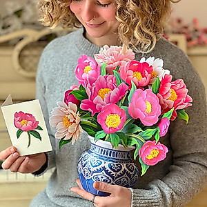 Freshcut Paper Pop Up Cards, Peony Paradise 12 inch Paper Flower Bouquet Greeting Cards with Blank Note Card & Envelope, Birthday Gifts for Women