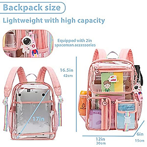 AUOBAG Clear Backpack for Girls Backpacks Elementary Bookbags Middle School bags Women Casual Daypack Send pendant (Pink)