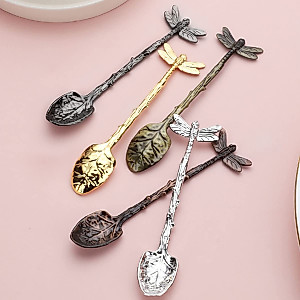BESTonZON Metal Dessert Spoon Soup Spoon 6pcs Dessert Spoons Metal Dessert Spoon Branches Designed Spoons Metal Meal Spoon Metal Branches Dragonfly Stirring Spoon Stainless Steel Cake Spoon