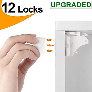 Baby Proofing Magnetic Cabinet Locks - 12 locks + 2 keys bundle with 2 Pack Fridge Child Safety Locks