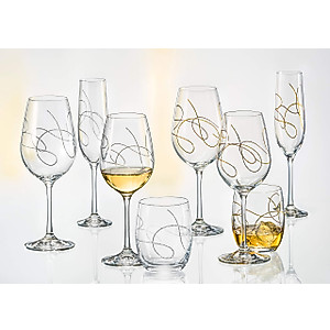 Barski Wine Glass, Goblet, Crystal Glass, Set of 4 Glasses, with String Design, Made in Europe, 14 oz.