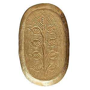 Creative Co-Op Embossed Metal Tray, Antique Gold Finish Decorative Accents, 13" L x 8" W x 1" H