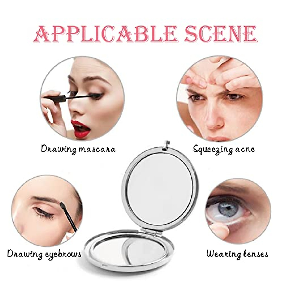 Simple Plus+ Sister Gifts from for silver Compact Mirror,gifts brother,bridesmaid wedding day,2.6 inch Round Folding Handheld 2-Sided Mirror 1x/2x Magnification Mirror. (01)