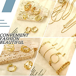 Henoyso 16 Pcs Gold Jewelry Set for Women Necklaces, Bracelets, Earrings, Knuckle Rings for Valentine's Birthday Wedding Parties Gifts(Stylish Style)