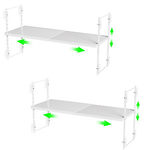 SOFRON Expandable Closet Pantry Shelves, Adjustable Kitchen Cabinet Shelf, Screws or Adhesives Mounting Height Customizable, Perforated 2 Pack
