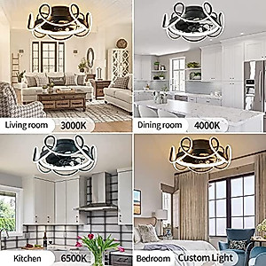 XuanDe Ceiling Fans with Lights and Remote Modern 18" Ceiling Fans Bladeless, Quiet Motor Stepless Dimmable 6 Wind Speeds Geometric, Low Profile Flush Mount Ceiling Fan for Bedroom Living Room