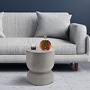 LyuHome Outdoor Concrete Side Table Small Stone Coffee Table, Round Drum End Table, Cement Accent Table Stool for Garden Outdoor Patio