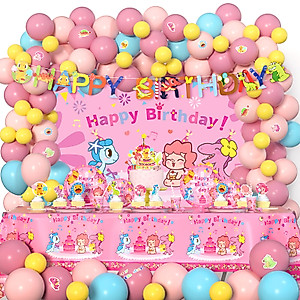 Girls Dinosaur Party Supplies for Pink Dinosaur Birthday Party Balloons Garland Arch Kit with Tablewear & Backdrop 59*40 Inch, 360 PCS Dinosaur Birthday Decorations