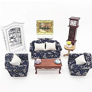 EatingBiting 1:12 Dollhouse Miniature Furniture Sofa 1 Double Sofa + 2 Single Sofa 3Pcs Set Living Room 1:12 Dollhouse Miniature Furniture Single Sofa Chair
