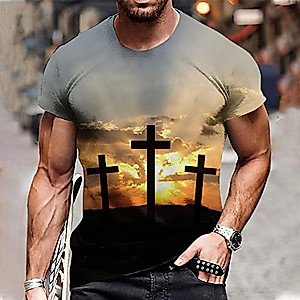 Men's Summer Crewneck Blouses for Leggings Basic Tees Hide Belly Generic Casual Tops Floral Printed Button Down Shirt 2023 Fashion Henley Shirts Bohemia Tops Loose T-Shirts Short Sleeve