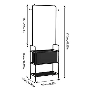 UDEAR Clothes Rack,Standard Garment Rack with Large Storage Bag,2 Non-woven Fabric Storage Shelves and 2 Hooks,Black