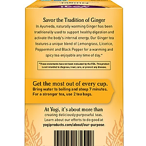 Yogi Tea - Ginger Tea (6 Pack) - Supports Healthy Digestion - Soothing and Spicy Blend - Caffeine Free - 96 Organic Herbal Tea Bags