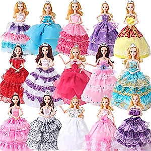 48 Pcs Doll Clothes Outfit for Doll, 11.5 Inch Doll Accessories Collection with 6 Princess Dresses+20 Shoes+10 Bags+6 Necklaces+6 Crowns (Random Style) for Doll Loving Girls Birthday Gifts