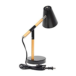 Simple Designs LD1059-BLK Matte and Wooden Pivot Desk Lamp, Black