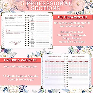 Tullofa Wedding Planner - Wedding Planner Book and Organizer for The Bride with 5 Tabbed Sections, 6.5" x 8.75", Hardcover with Metal Corner + 5 Inner Pocket + Sticker + Notes Pages - Purple White
