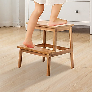 Lestar Solid Acacia Wood Stool Bedside End Tables Sub-stool Wooden Step Stool (2 Steps Stool)