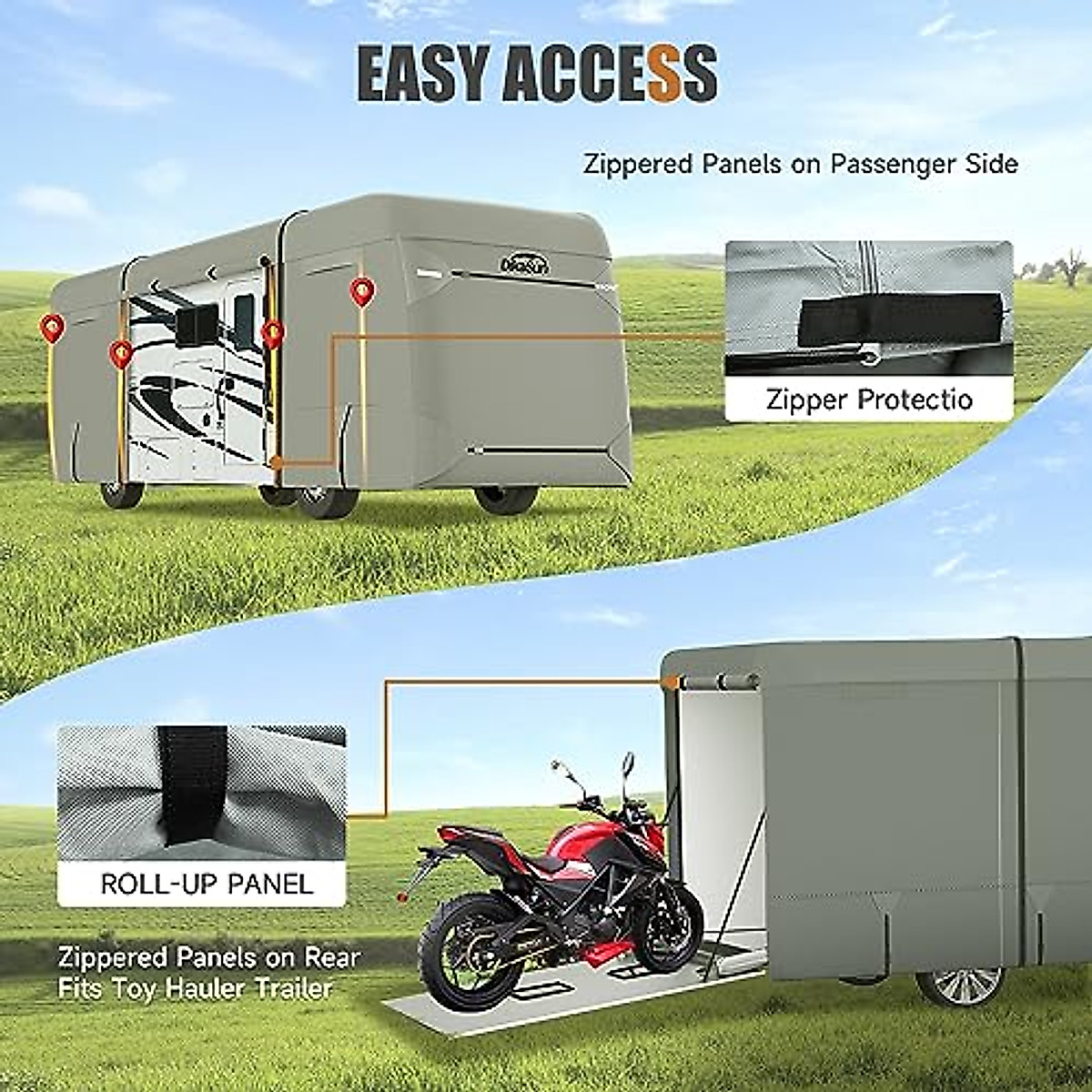 DikaSun RV Cover Class A 2022 Upgraded 6 Layers Heavy Duty Anti-UV Waterproof Windproof Breathable Class A Motorhome Camper Cover for 34-37ft with 2Pcs Extra Straps & 6 Gutter Covers