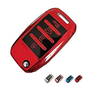 BINOWEN for Kia Key Fob Case Cover, TPU Key Fob Shell Protector Shell Keyless Remote Control Smart Key Holder Fit for Kia Rio Optima Soul Sportage Sorento Carens Key Case (Red)
