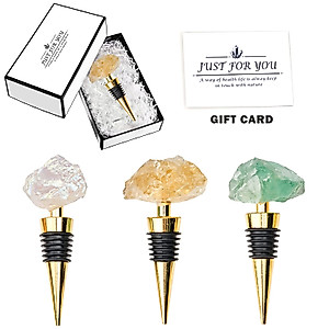 Yougoals Crystal Wine Stoppers Set of 3, Natural Gemstone Wine Stoppers for Wine Bottles, Decorative Wine Bottle Stoppers with Gift Box for Wedding, Party (3pcs Crystal)