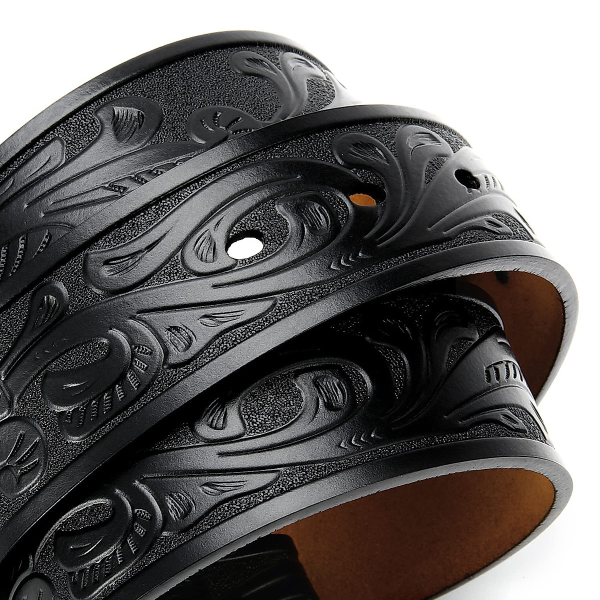 Ssumday Western Cowboy Black Style Belts for Men Women Female Girl Ladies Cowgirl Belt Jeans Pants without Buckle(NZYHBK-S)