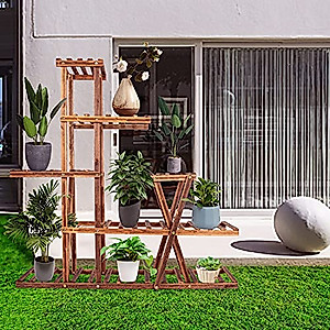 UMEIJA Plant Stand for Indoor Plants Outdoor Wooden Tiered Plant Shelf 6 Tier 13 Potted Multiple Plants Large Flower Stands Gardening Pots Accessories Fit Patio Balcony Living Room Bedroom