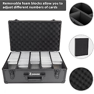 Graded Card Storage Box 200 BGS SGC PSA Graded Card Storage Box, Waterproof Graded Card Display Case with Removable EVA insert boards and Padlock holes, Aluminum Card Storage Box(5 Slots No Card)